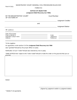 Fillable Online Civil Form 28C - Notice of Objection (Word 38KB - 1 ...