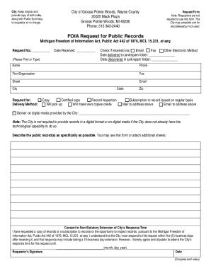 Fillable Online City: City of Kingsford Request Form provide copy of ...