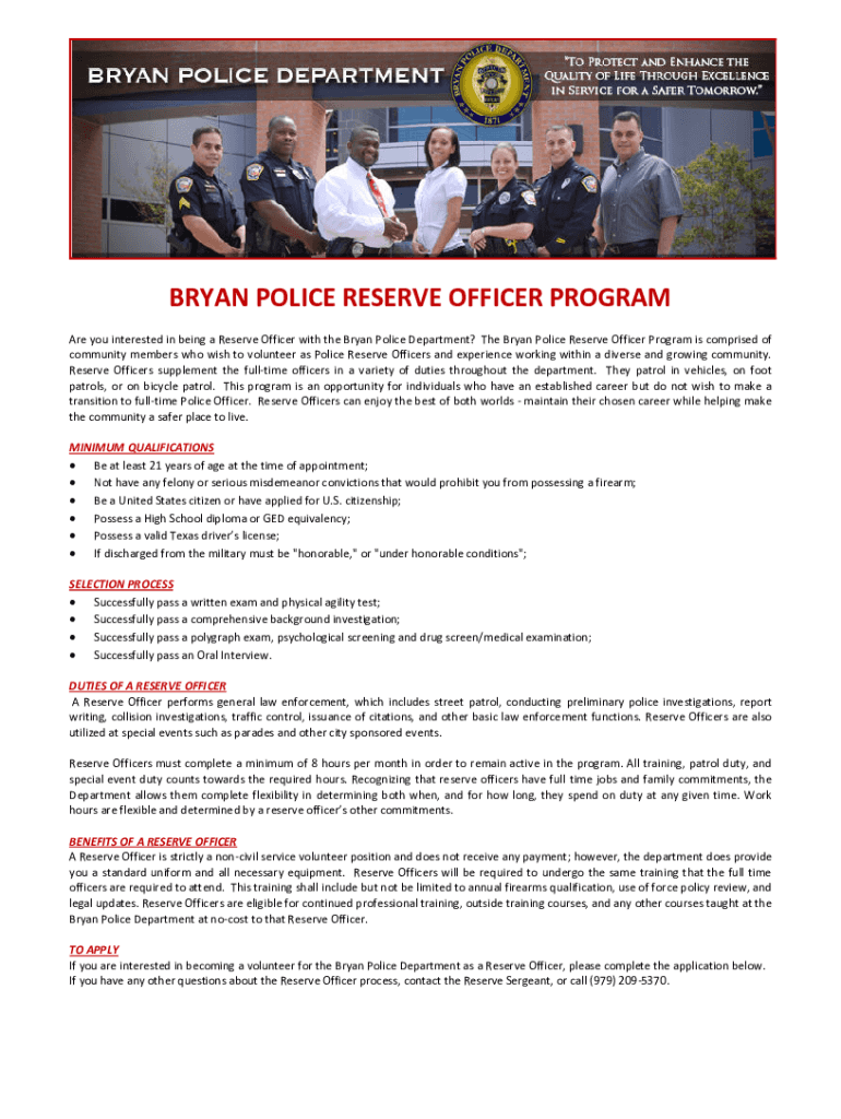 Fillable Online Recruiting: Join the Bryan Police Department - City of ...