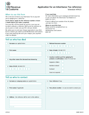 Fillable Online Application for an Inheritance Tax reference. Fill in ...