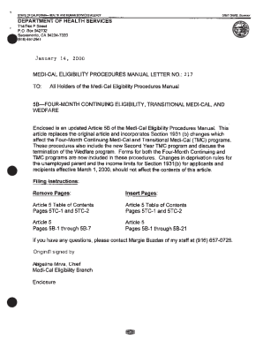Fillable Online Medi-Cal Eligibility Procedures Manual Letter Number ...