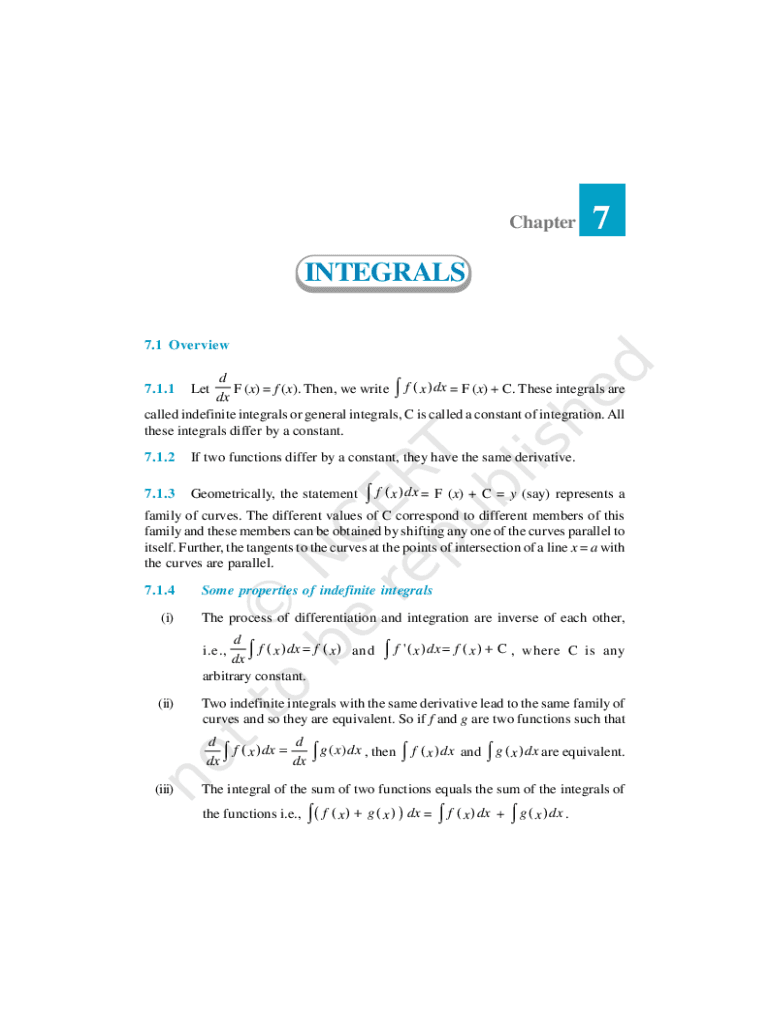 Fillable Online ncert nic Indefinite Integrals - Definition, Properties ... Fillable Online ncert nic Indefinite Integrals - Definition, Properties ...