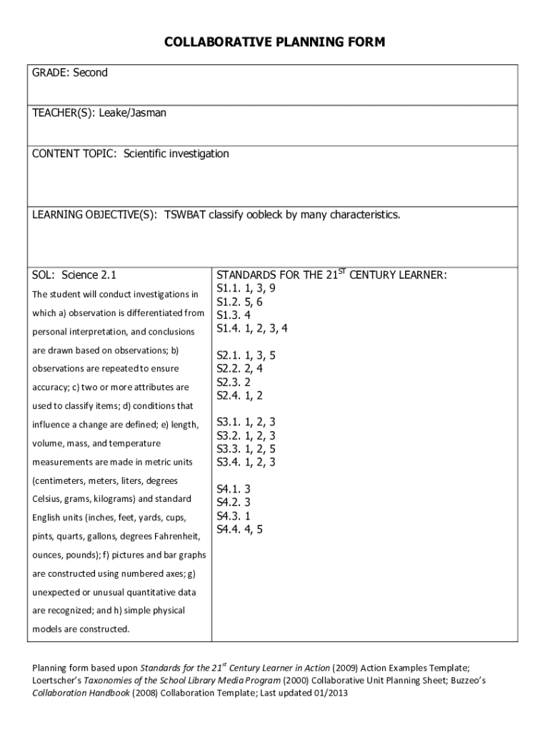 Fillable Online Collaborative Planning Template Teaching ResourcesTpT Fax Email Print - pdfFiller