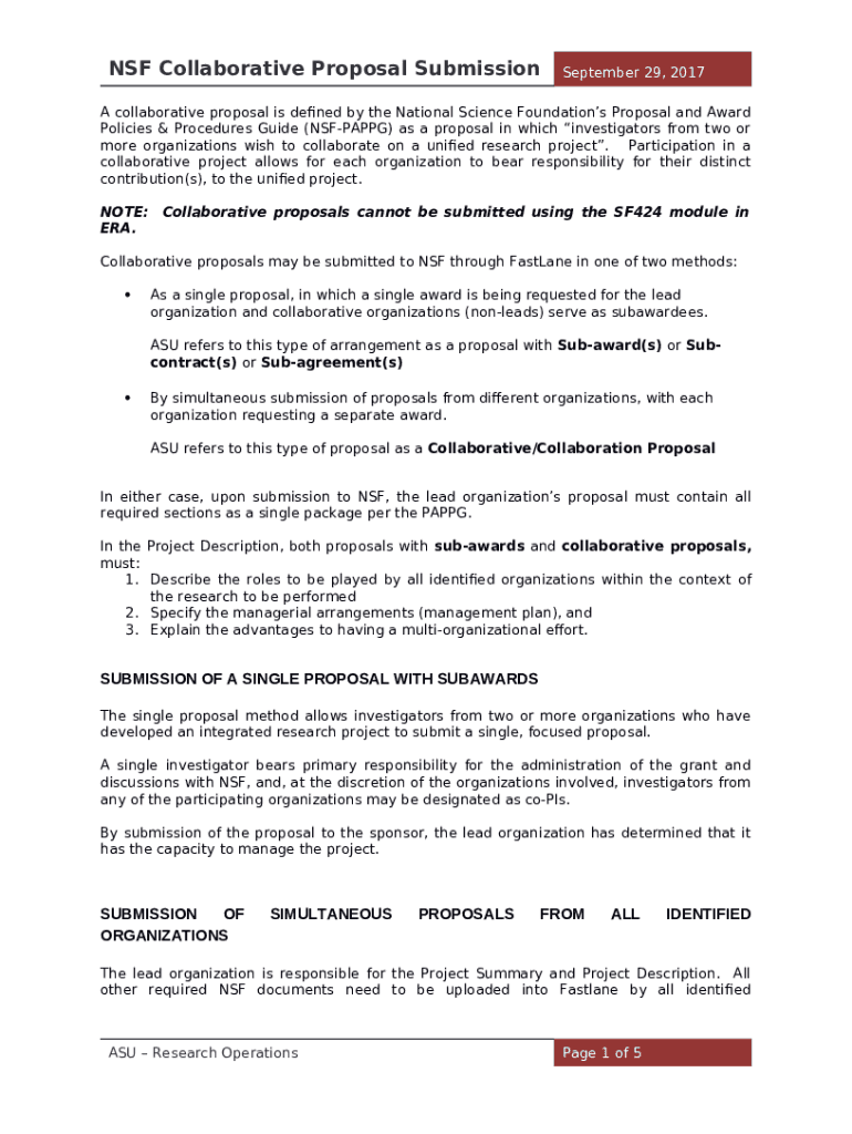 Special Guidelines for Submitting Collaborative Proposals under the ... - researchadmin asu Doc ...
