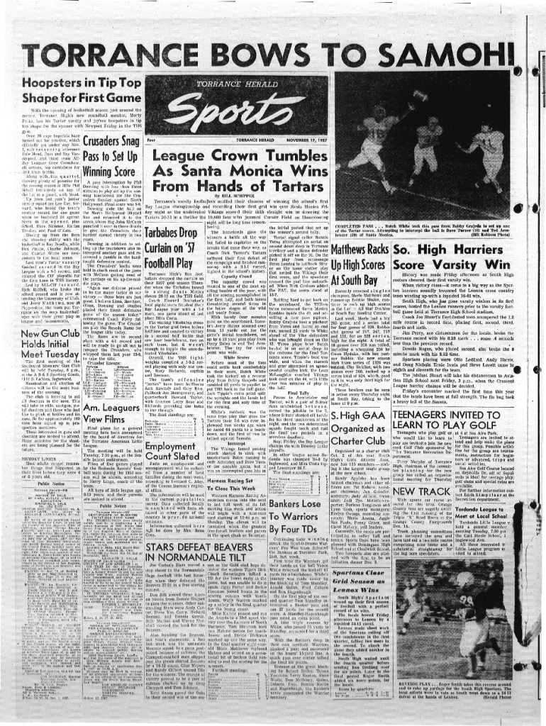 Fillable Online torrance bows to samohi ... top shape tor the opener ...