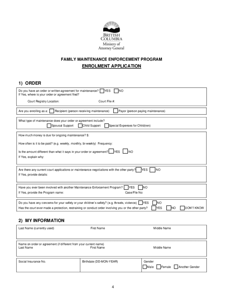 Fillable Online How do I enrol in the Family Maintenance Enforcement ...