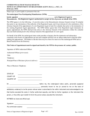 Fillable Online Fillable Online mass NOTICE OF APPOINTMENT OF ...