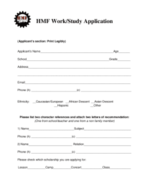 Fillable Online HMF Work/Study Application Fax Email Print - pdfFiller