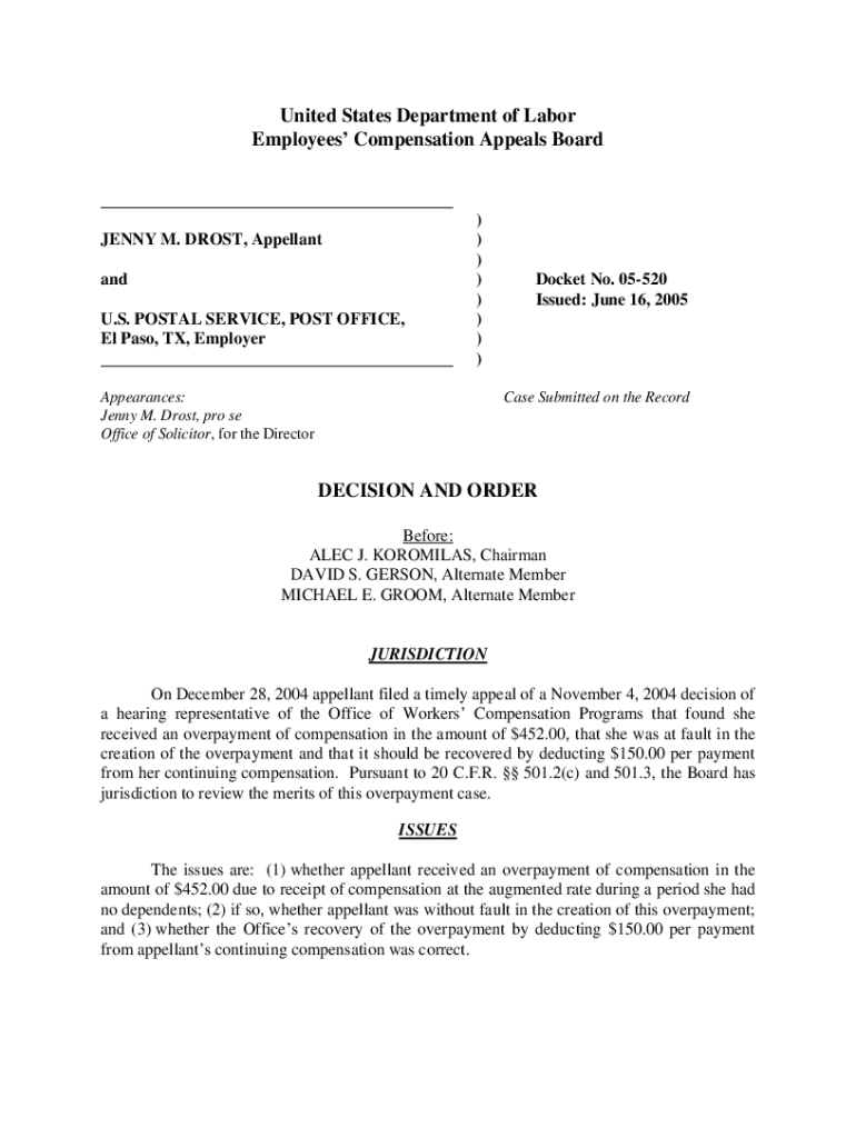 Fillable Online 05-0520: JENNY M. DROST and U.S. POSTAL SERVICE, ... Fax Email Print - pdfFiller