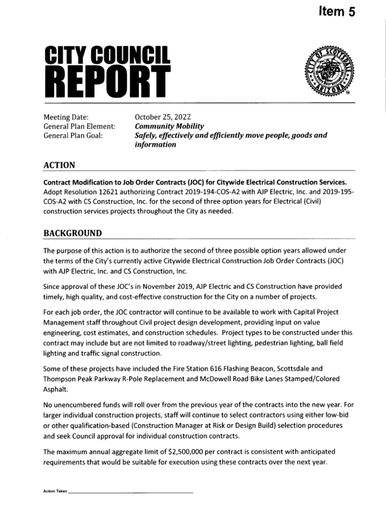 Fillable Online CITY COUNCIl REPORT I - eservices.scottsdaleaz.gov Fax ...