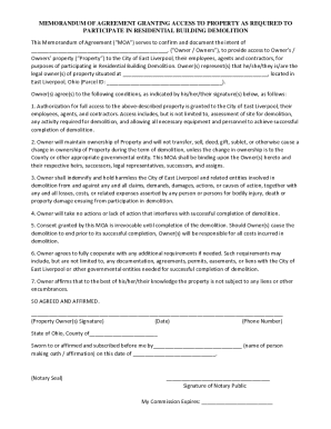 Fillable Online eastliverpool.comProperty-Access-AgreementMEMORANDUM OF ...