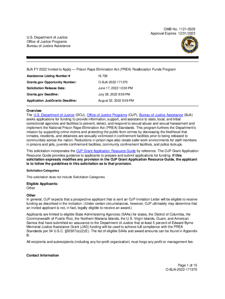 Fillable Online BJA FY 2022 Invited to Apply - Prison Rape Elimination ...