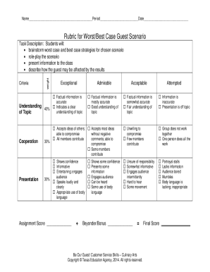 Fillable Online Rubric for Worst/Best Case Guest Scenario - Stephen F ...