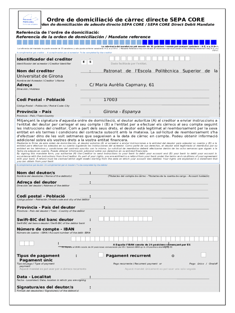 Orden de domiciliacin de adeudo directo SEPA - CORE SEPA Direct Debit ...