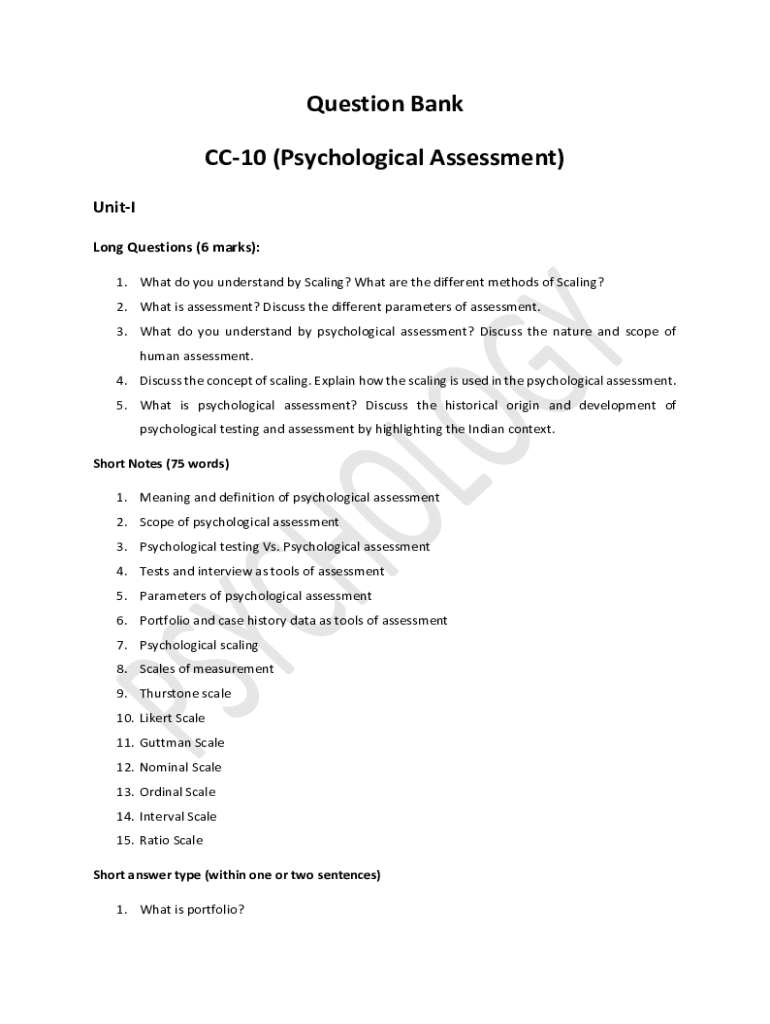 Fillable Online Quiz & Worksheet - Psychological Assessment ...