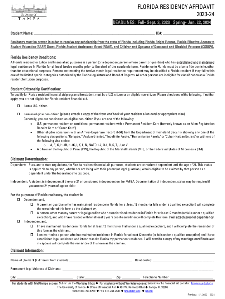 Fillable Online Florida Residency Affidavit. Residency Affidavit Fax ...