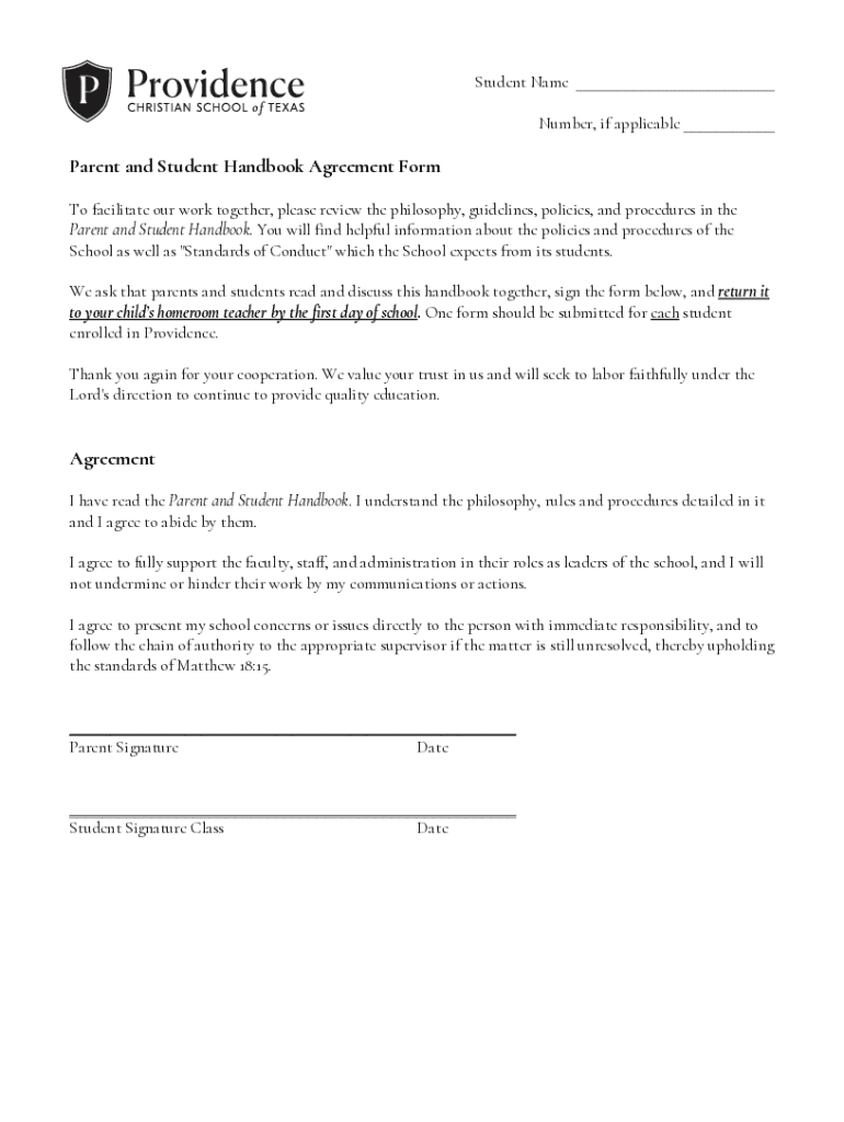 Fillable Online STUDENT PARENT HANDBOOK AGREEMENT FORM - IC Catholic ...