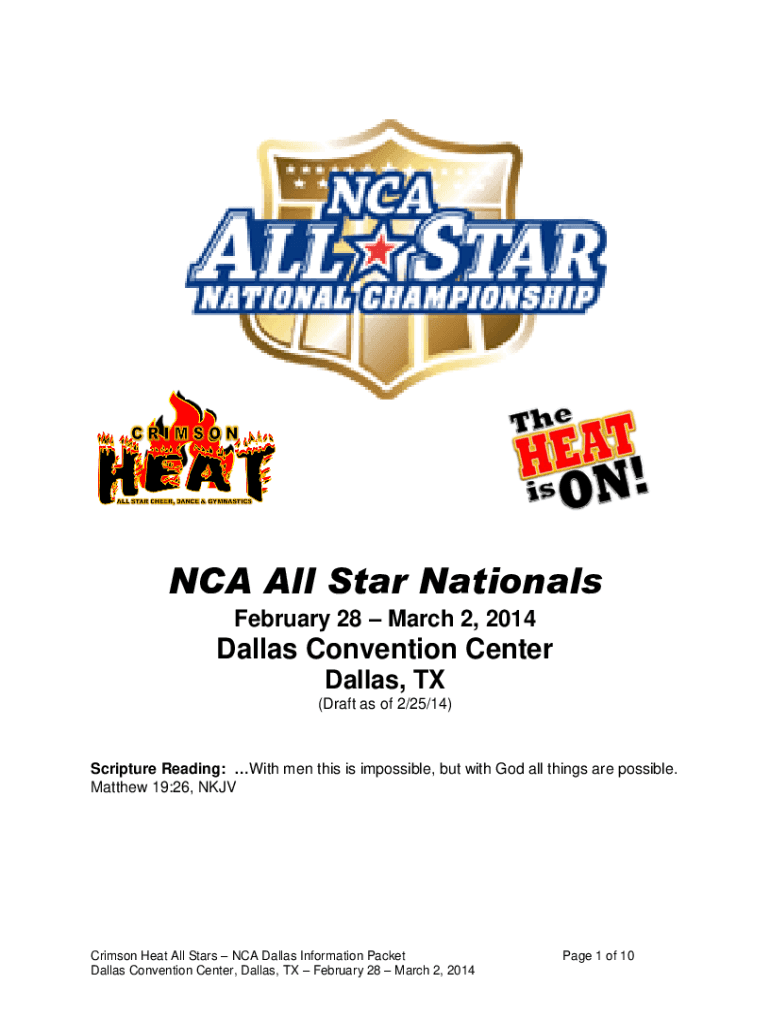 Fillable Online NCA All-Star Cheer Competitions - National Cheerleaders Association Fax Email ...