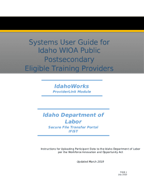 Data Manual. Instructions for Uploading WIOA Data for Idaho Department of Labor Doc Template ...