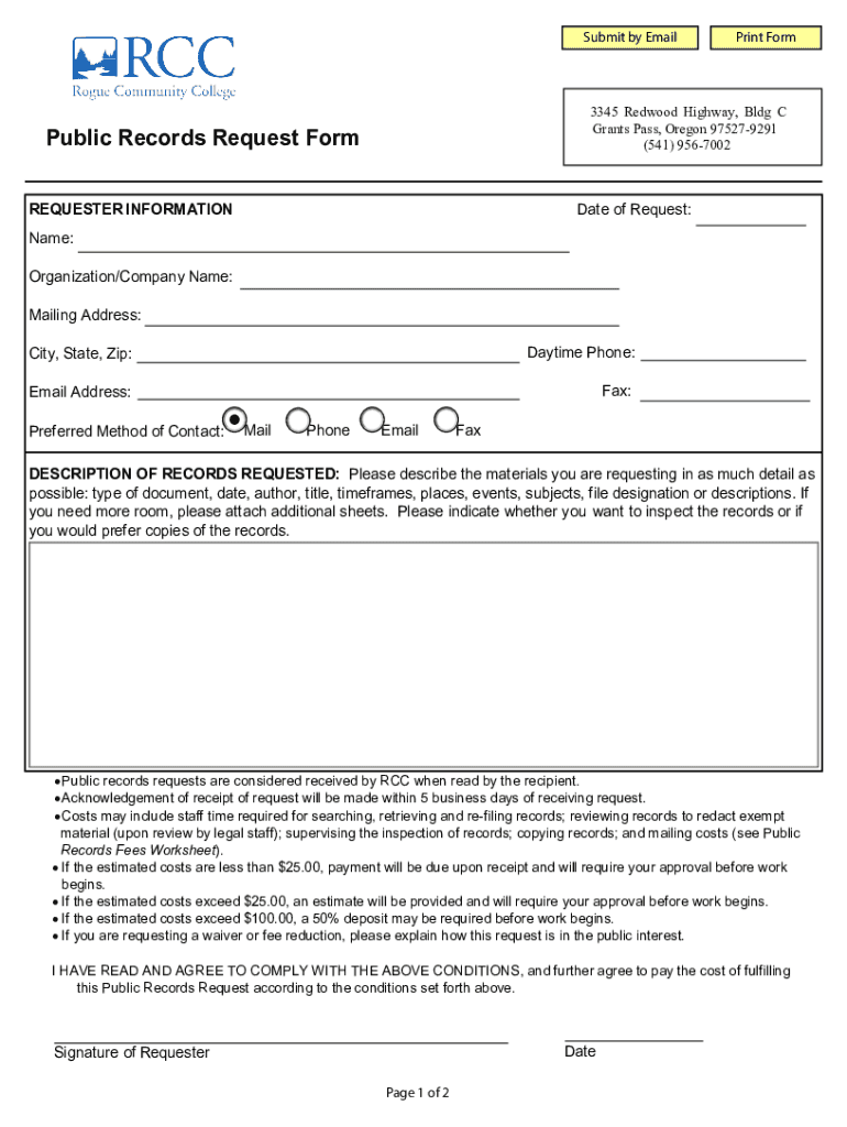 Fillable Online RCC Public Records Request Form - Rogue Community College Fax Email Print ...