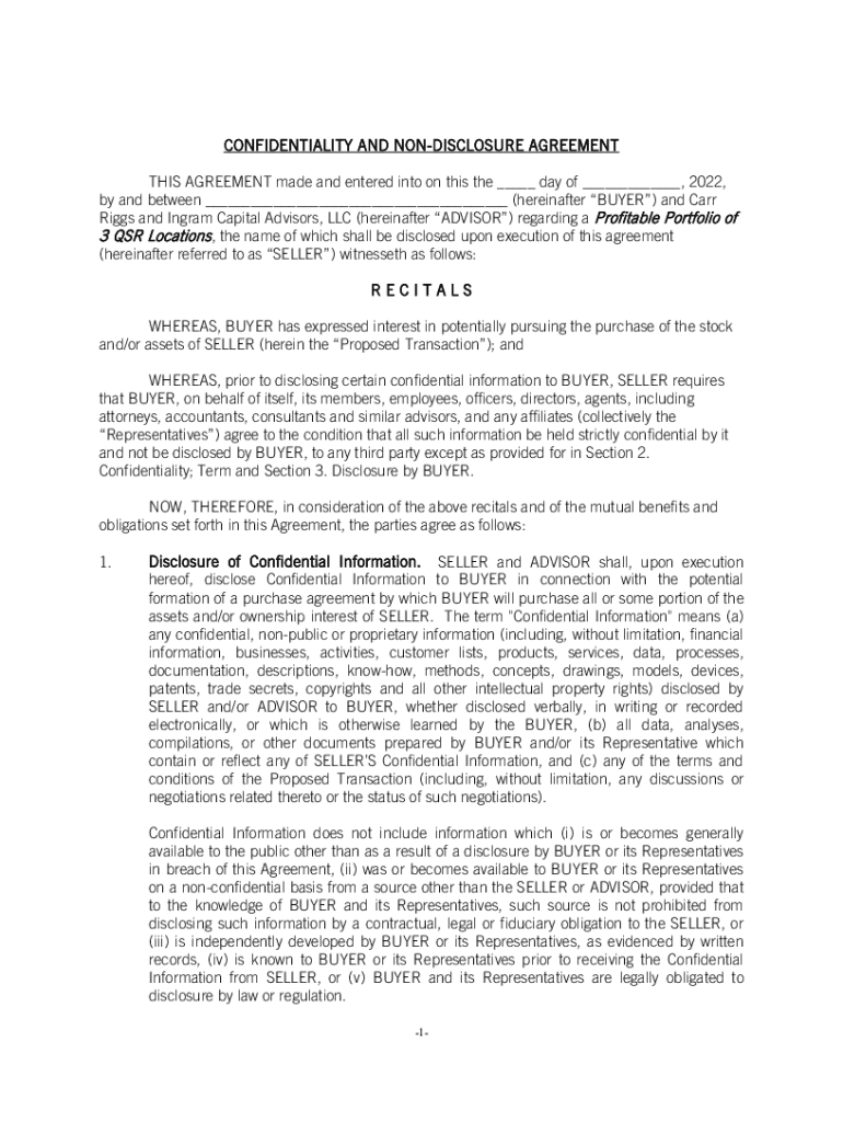 Fillable Online Standard Confidentiality and Nondisclosure Agreement ...