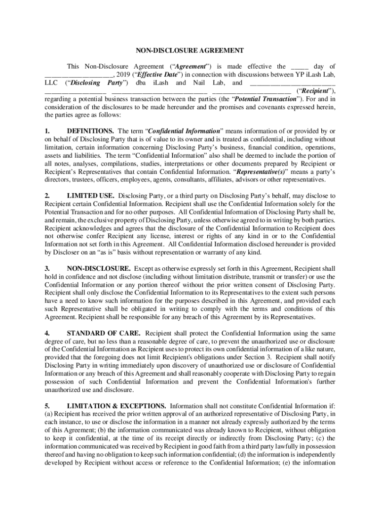 Fillable Online Non-Disclosure Agreements (NDA): Expiration Date Fax Email Print - pdfFiller