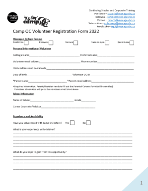Fillable Online 1 Camp OC Volunteer Registration Form 2022 Fax Email ...