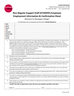 Fillable Online Non-Regular Support Staff (STUDENT) Employee ... Fax ...