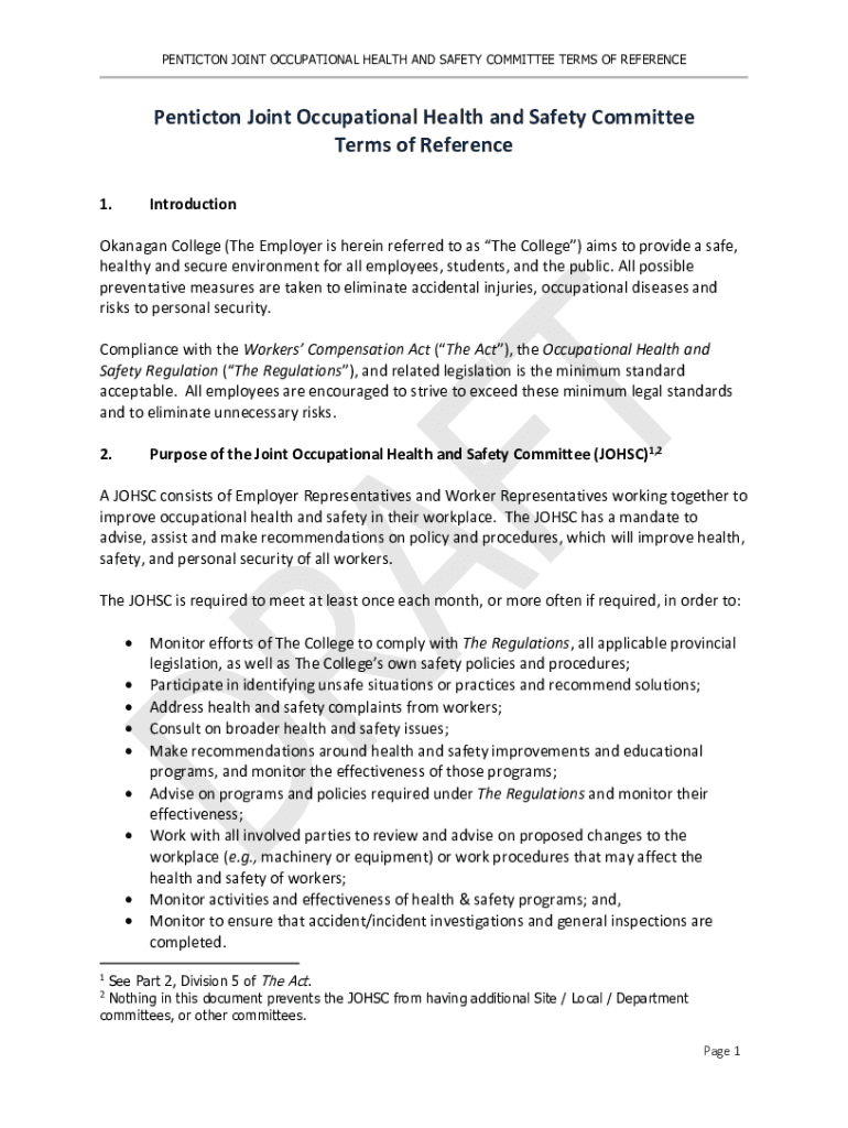 Fillable Online Penticton Joint Occupational Health and Safety ...