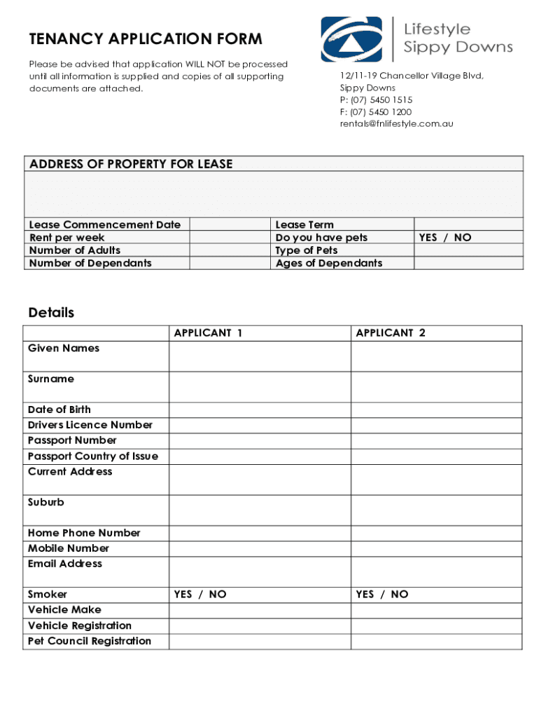 Fillable Online Fillable Online Tenancy Application Form Please be advised, this ... Fax Email ...