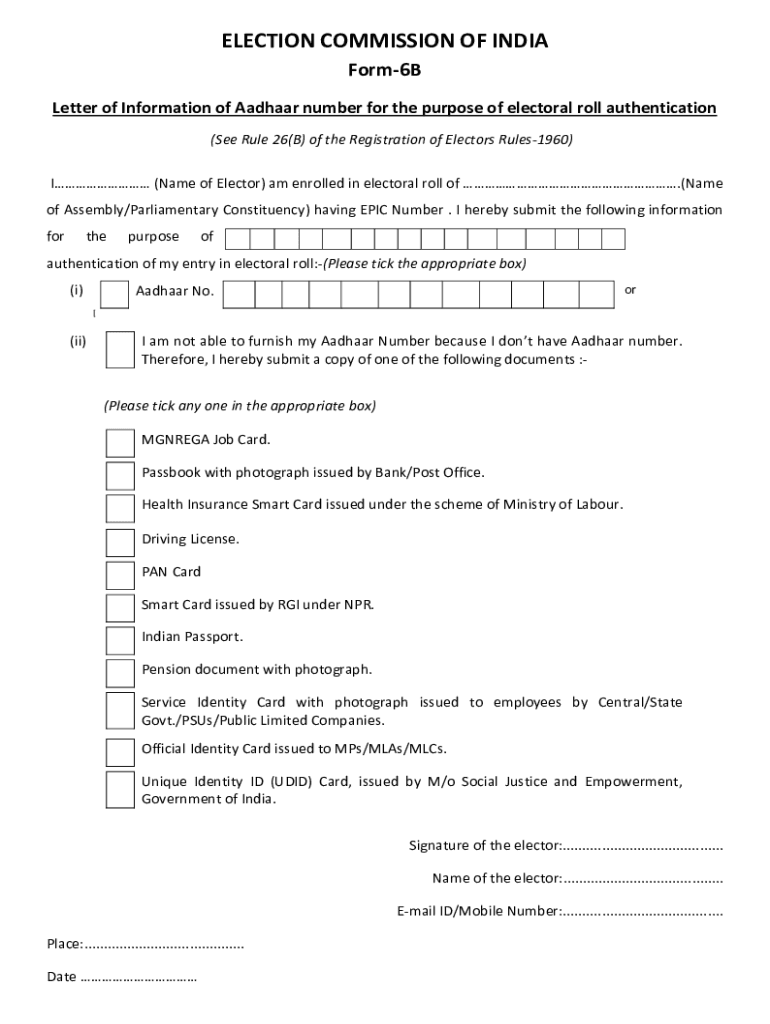 Fillable Online Form-6B-Application Form for Aadhaar submission Fax Email Print - pdfFiller