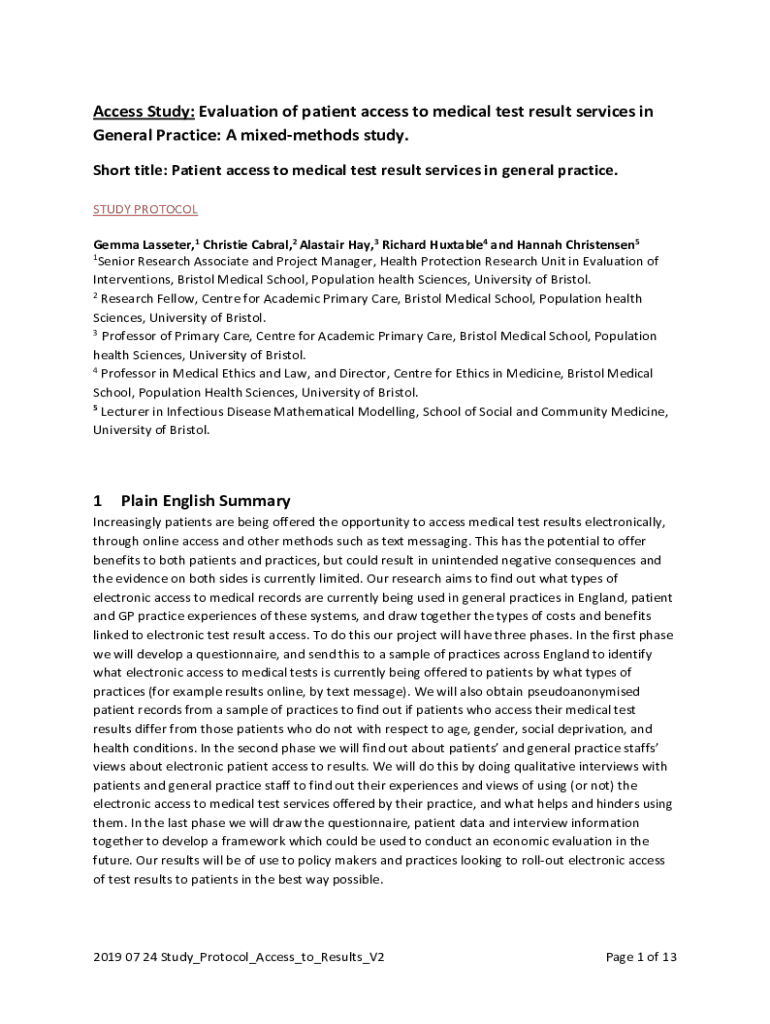 Fillable Online Evaluation of patient access to medical test result ...