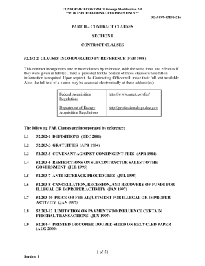 Fillable Online PART IICONTRACT CLAUSES SECTION I CONTRACT CLAUSES 52.252-2 CLAUSES ... Fax ...