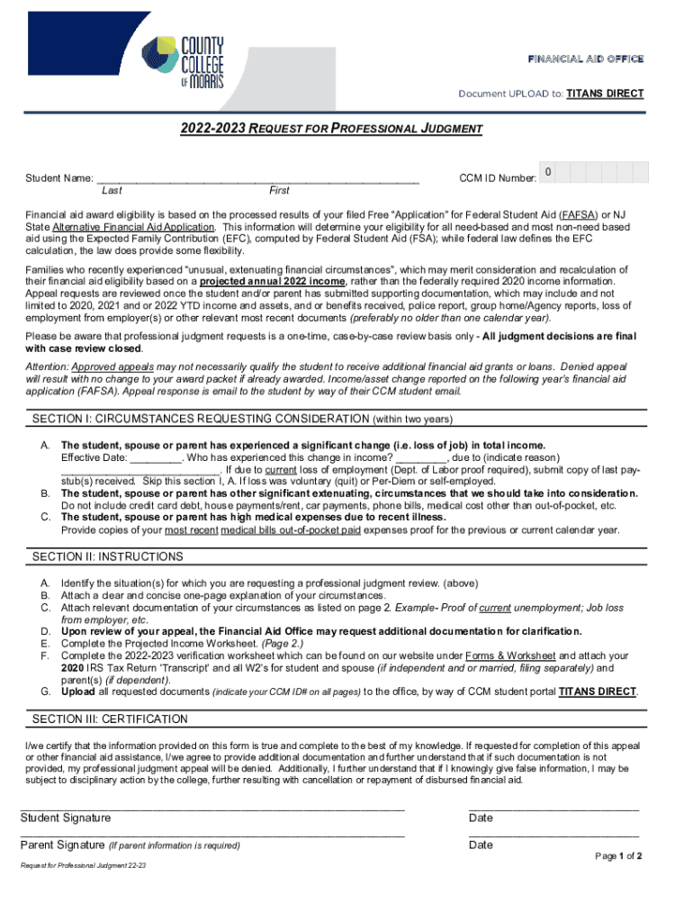 Fillable Online 2022-2023 request for professional judgment Fax Email ...