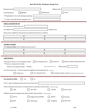 Fillable Online New Hire Set Up / Employee Change Form Fax Email Print ...