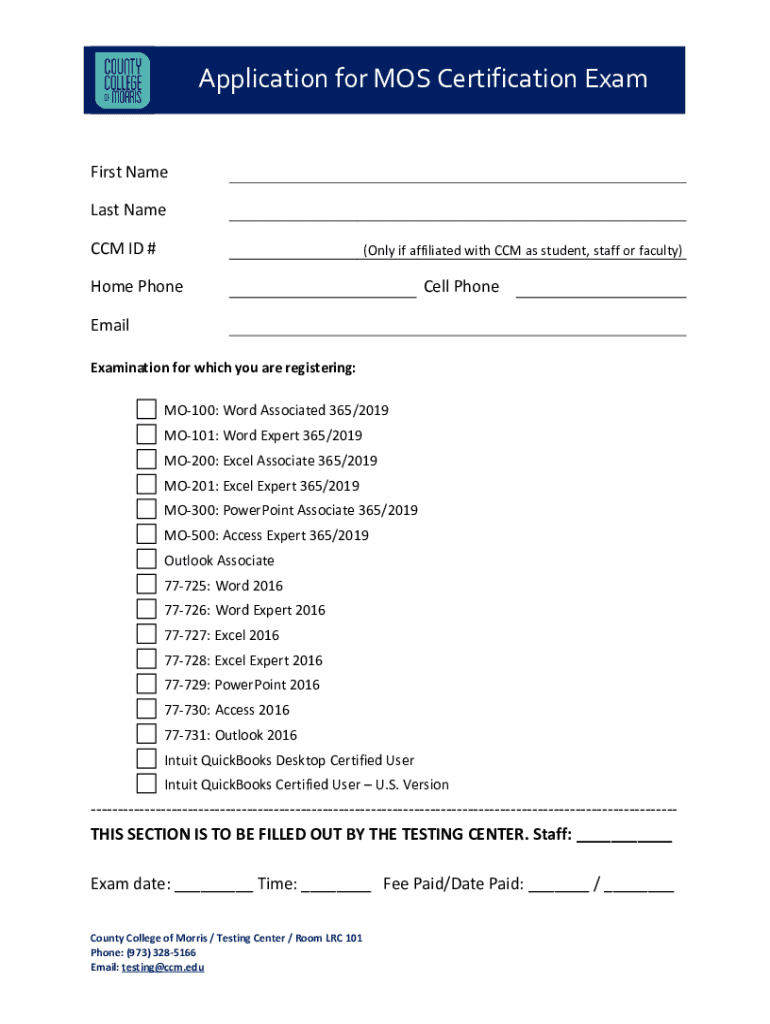 Fillable Online CCM-Application-for-MOS-Certification-Exam.pdf Fax ...