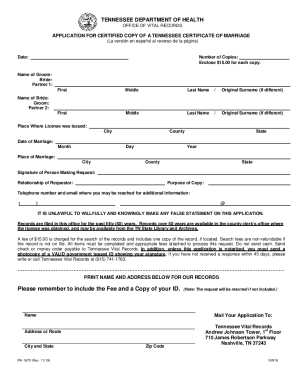 Fillable Online TENNESSEE DEPARTMENT of HEALTH OFFICE of VITAL RECORDS ...