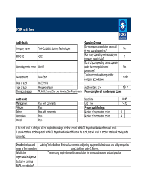 Fillable Online FORS Audit Request - FORS - Fleet Operator Recognition ...