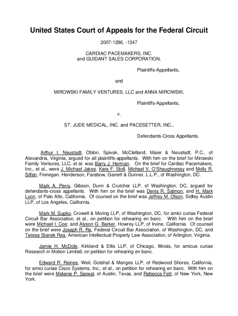 Fillable Online cafc uscourts UNITED STATES COURT OF APPEALS - AIPLA ...