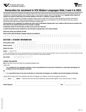 Fillable Online Declaration for enrolment in VCE Modern Languages Units ...