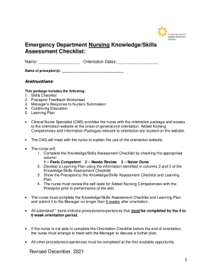 Fillable Online Knowledge/Skills Assessment Checklist Fax Email Print - pdfFiller