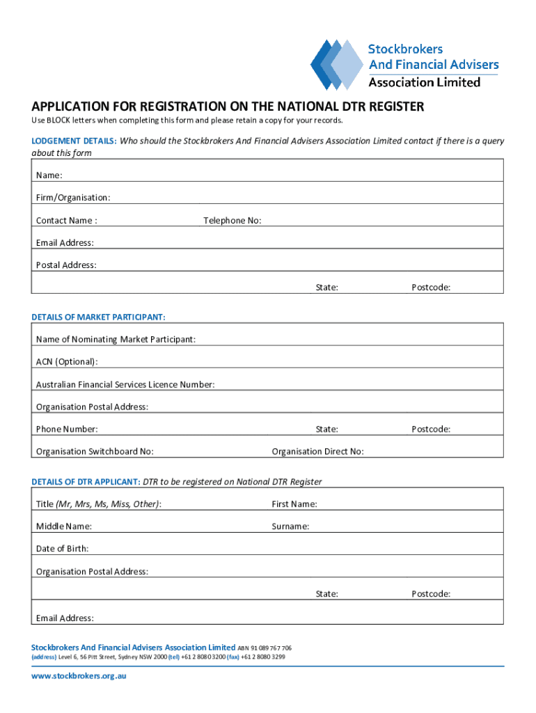 Fillable Online Fillable Online Application for registration on the ...