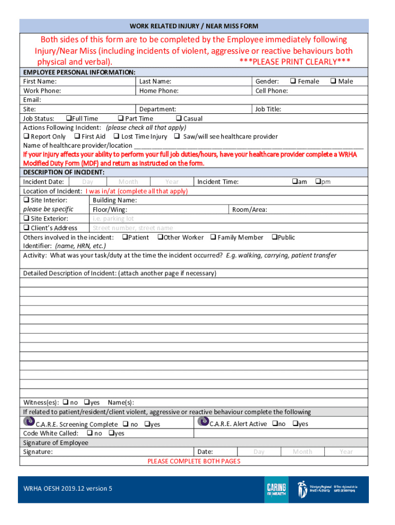 Fillable Online Both sides of this form are to be completed by the Employee immediately ... Fax ...