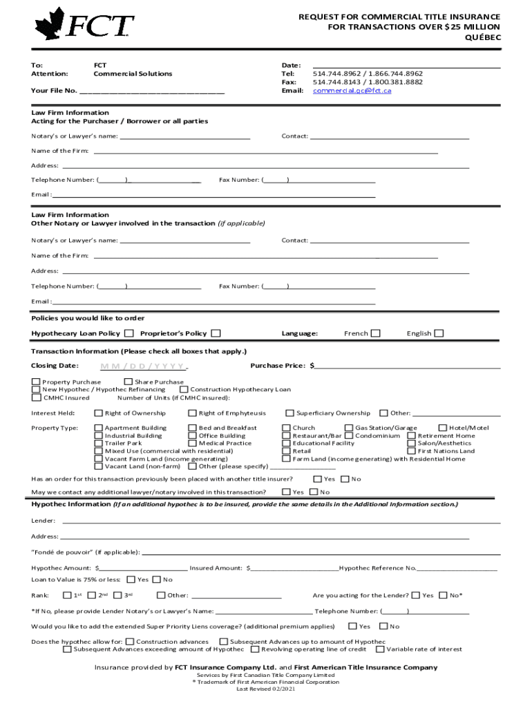 Fillable Online Title Insurance Policy Request Form. Title Insurance ...