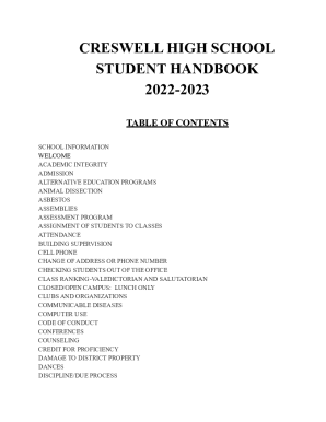 Fillable Online creswell k12 or Student Handbook - Creswell High School ...