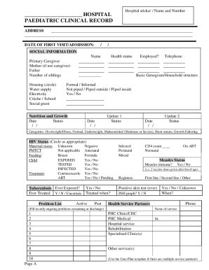 Fillable Online Hospital sticker / Name and Number PAEDIATRIC CLINICAL ...