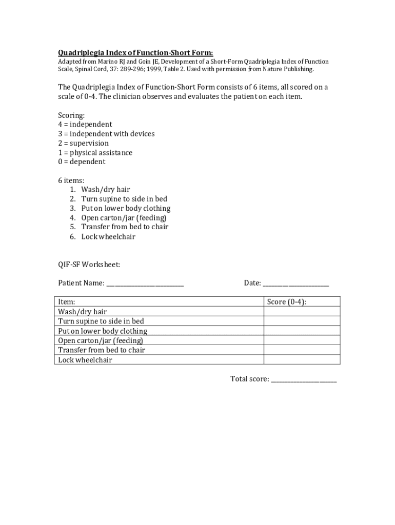 Fillable Online scireproject.comoutcomequadriplegia-index ...