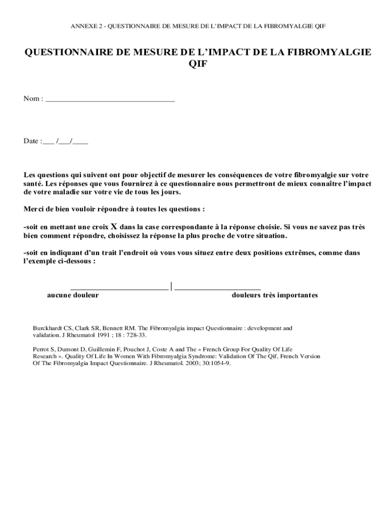 Fillable Online QUESTIONNAIRE DE MESURE DE L IMPACT DE LA FIBROMYALGIE ...
