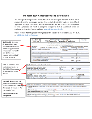 Fillable Online IRS Form 4506-C Instructions and Information Fax Email ...