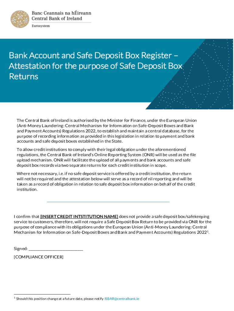Fillable Online SDB Attestation Form - Central Bank of Ireland Fax ...